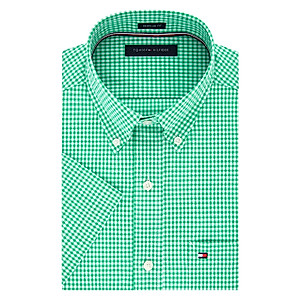 Tommy Hilfiger Men's Short Sleeve Button-Down Shirt, Cactus, 16.5" Neck
