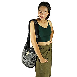 Lovely Creations Hippie Boho New Elephant Crossbody Bohemian Gypsy Sling Shoulder Bag Medium Size (A Gray)