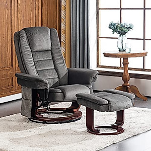MCombo Recliner Chair with Ottoman, Fabric Accent Chair with Vibration Massage, Swivel Chair with Wood Base, for Living Reading Room Bedroom, 9099 (Grey)