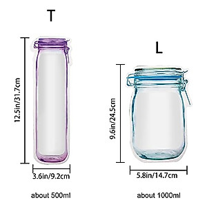 Enkrio 18 Pack Reusable Zip lock Snack Bags, Mason Jar Zipper Food Saver Snack Sandwich Ziplock Bags Leakproof Storage Bags for Travel Camping(3Small,4Medium,8Large,3Tall)