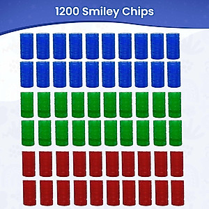 MR CHIPS Bingo Chips 3/4" Size - 1200 Counting in Blue, Red and Green Color Smiley Face Design Versatile for Classroom Activities & Board Games