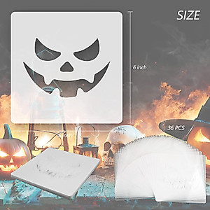 36 Pieces Halloween Drawing Stencils, 6 Inch Plastic Reusable Pumpkin Faces Painting Stencil for DIY Pumpkin Carving, Wood, Walls Art and Halloween Decoration