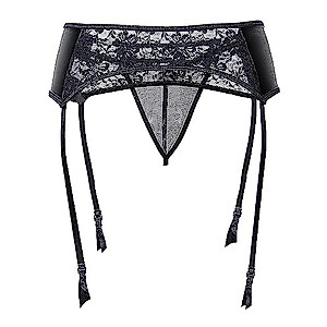 ohyeah Women Black Lace Garter Belt for Thigh Highs Stockings Sexy Mesh Suspender 4 Slips Garter Belts (No Sock) S-M