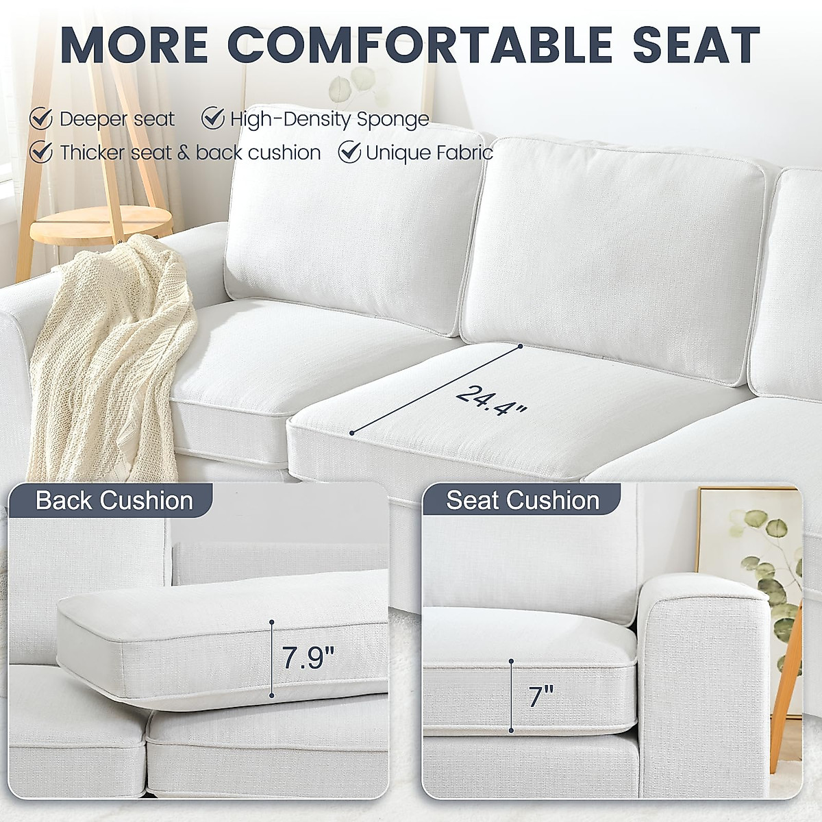 HALLYBEE 101" Modular Sectional Sofa Convertible L Shaped Couch with Storage Ottoman Linen White Couch with Chaise Comfy Sectional Couches for Living Room Apartment Office