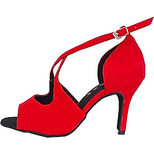 Womens Professional Latin Heels Salsa Body Strap Ballroom Pumps Jazz Heeled Tango Chacha Peep Toe Bachata Shoes7.5CM Heeled SOFE Sole Custom Heel Red US 11