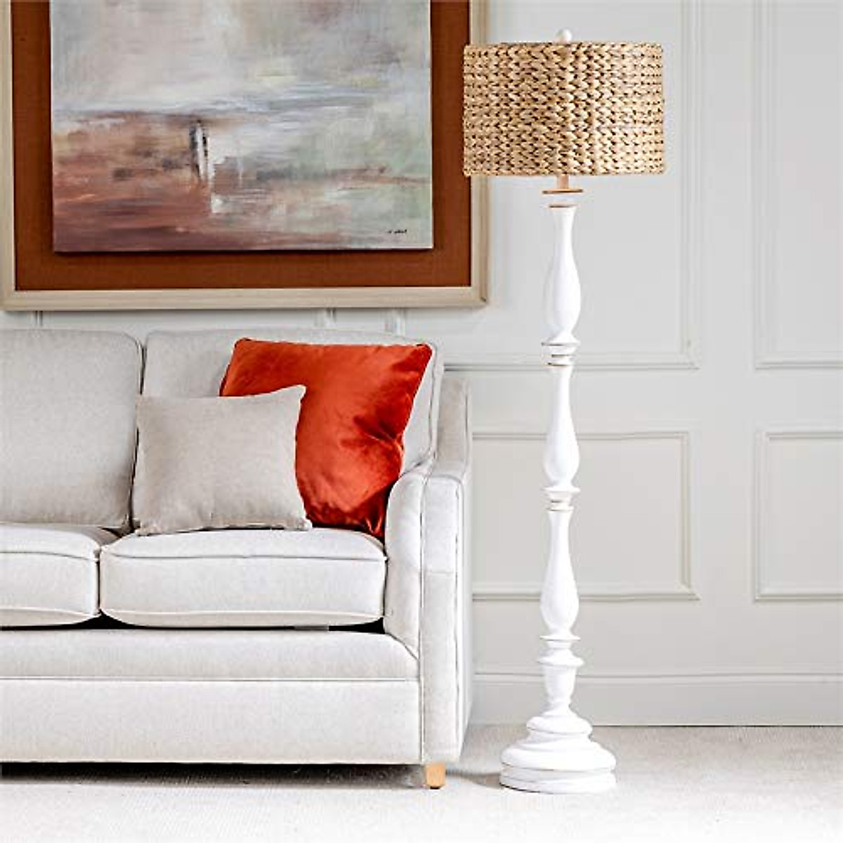 Crestview Collection Evolution Harper Resin Rattan Floor Lamp in White