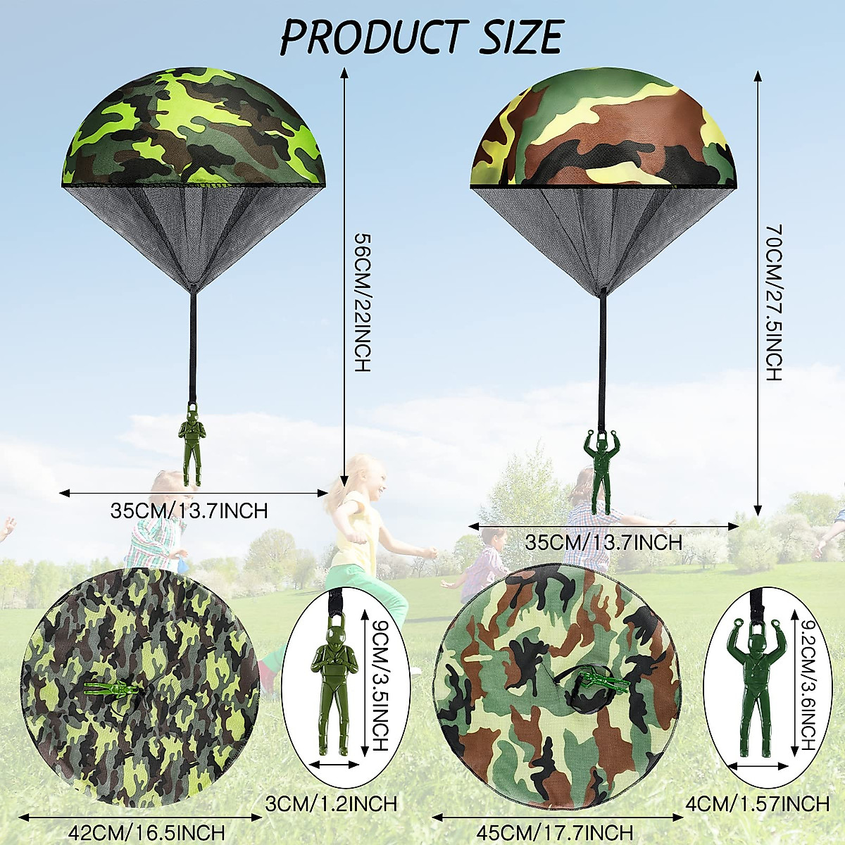 60 Pcs Army Camo Parachute Toys Hand Throwing Camo Parachute Men Toy Plastic Soldiers Army Toy Parachute Army Action Figures Hand Throw Outdoor Flying Gifts for Boys Girls Outdoor Party Game, 2 Styles
