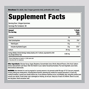 Piping Rock Ginkgo Biloba Supplements | 90 Gummies | Peach Raspberry Flavor | Vegan, Non-GMO, Gluten Free Extract