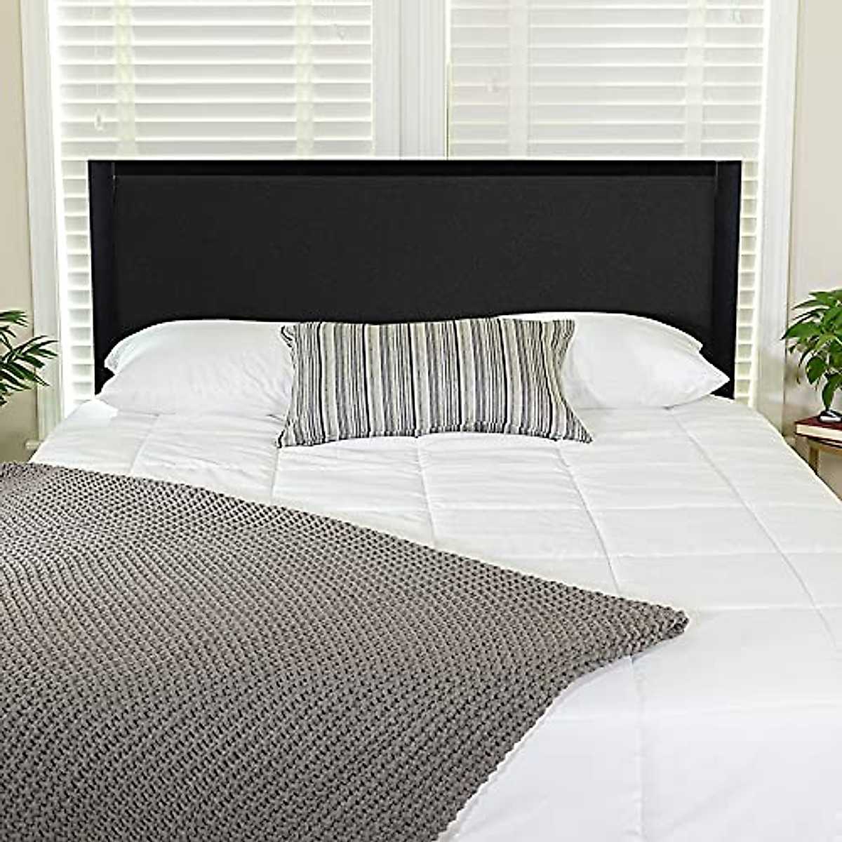 Flash Furniture Melbourne Metal Upholstered King Size Headboard in Black Fabric