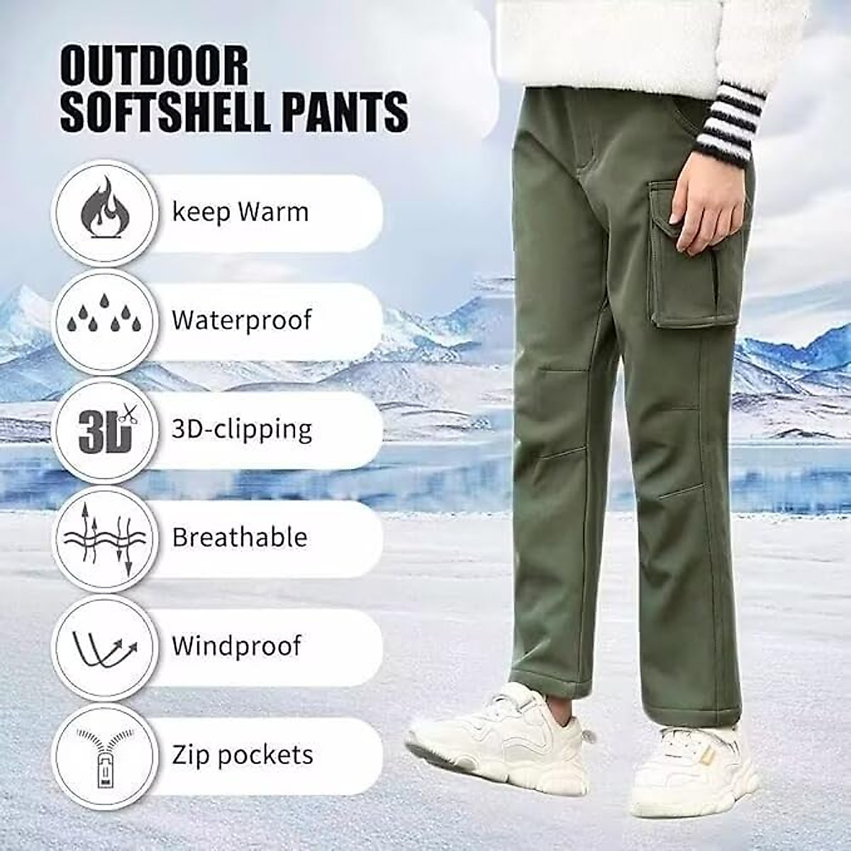 Anyanmoutn Kids Boys Fleece Lined Hiking Pants, Hiking Snow Ski Pants Boys Waterproof Winter Warm Outdoor Insulated Softshell Pants