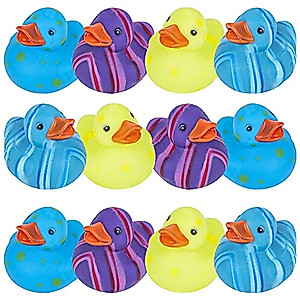 ArtCreativity Multicolored Pattern Rubber Duckies for Kids, Pack of 12 Cute Duck Bath Tub Pool Toys, Fun Carnival Supplies, Birthday Party Favors for Boys and Girls