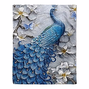 Throw Blanket Blue Peacock Super Soft Warm Large Flannel Blanket Bird Blanket Print Throw Blanket Lightweight Cozy Moving Blankets Fuzzy Blanket for Bed Couch Sofa 40x50inch