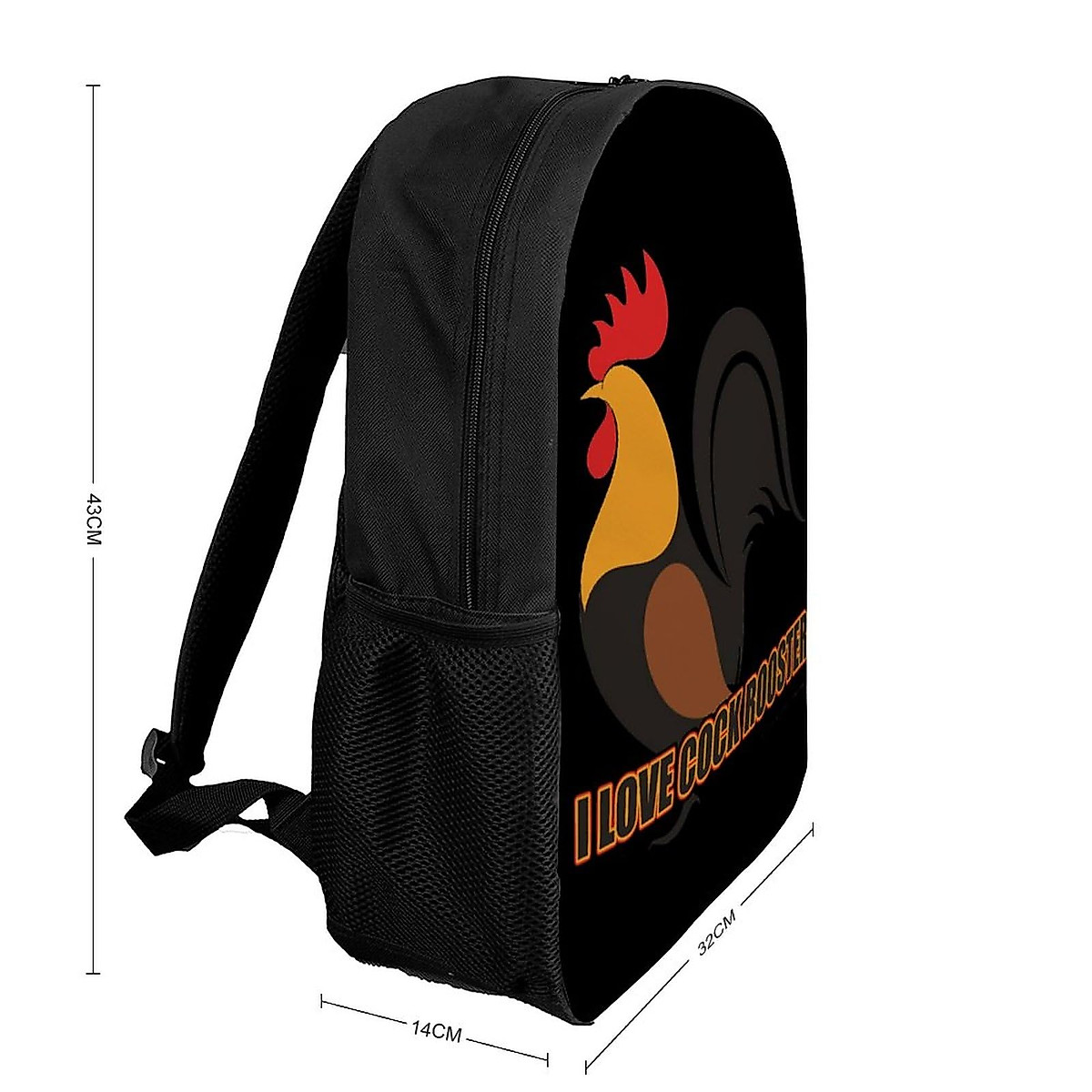 I Love Cock Rooster2 Travel Backpack Casual 17 Inch Large Daypack Shoulder Bag with Adjustable Shoulder Straps
