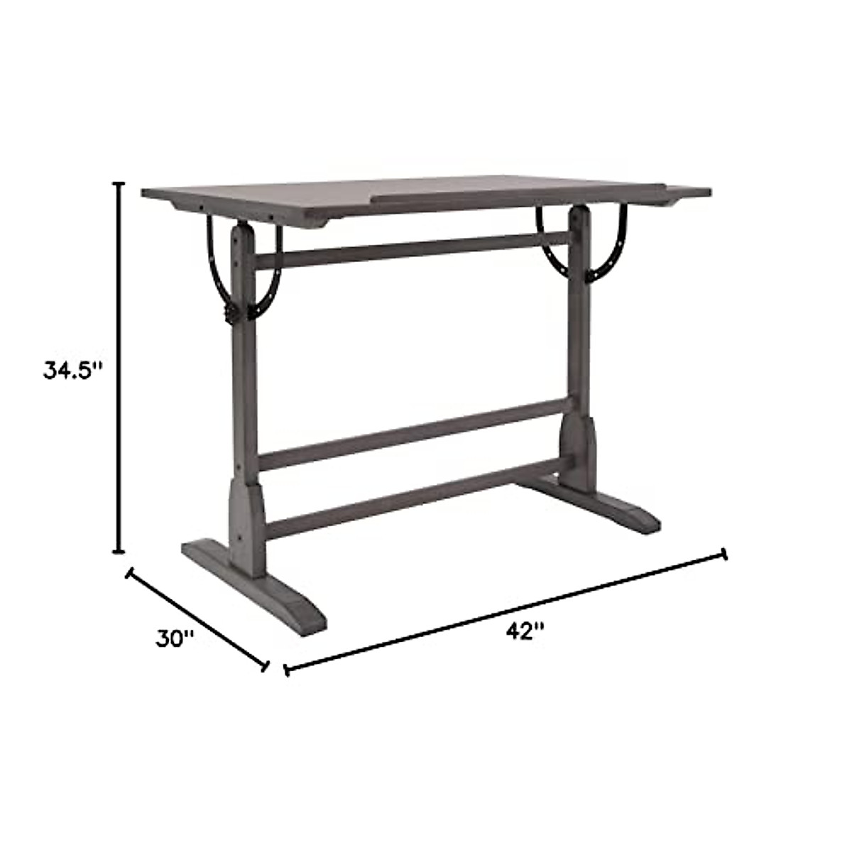 SD STUDIO DESIGNS Vintage Solid Wood Drawing 42" x 30" Angle Adjustable Top Drafting Table, 42", Slate Gray