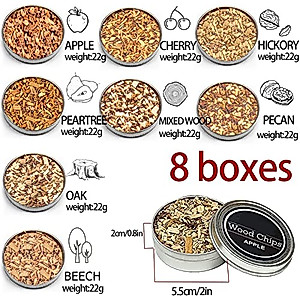 QUKLOGEN 8 Pack Smoke Infuser Wood Chips,Drink Smoker Infuser Kit Wood Chips Included Cherry,Apple,Pecan,Peartree,Oak,Beech,Hickory,Mixed Wood