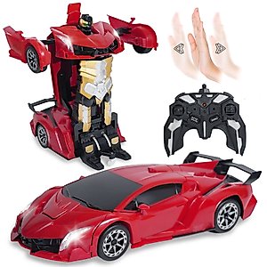 ACED Kids Toys - 1:12 Scale Hand Gesture Deformation and Remote Control Transformation Robot RC Car Toy with Light and Music - Birthday Gift for Youth, Boys and Girls (Red)