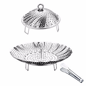 Yubng Vegetable Steamer Basket, 304 Stainless Steel Steamer for Cooking, Expendable Food Steamer to Fit Various Size Pot (5.7" to 9" + 7.3" Kitchen Tong)