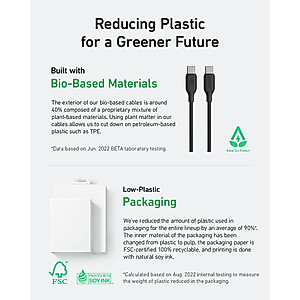 Anker 543 USB C to USB C Cable (100W 6ft), USB 2.0 Bio-Based Charging Cable & Anker USB C Charger, 715 Charger (Nano II 65W), GaN II PPS Fast Compact Foldable Charger (Phantom Black)