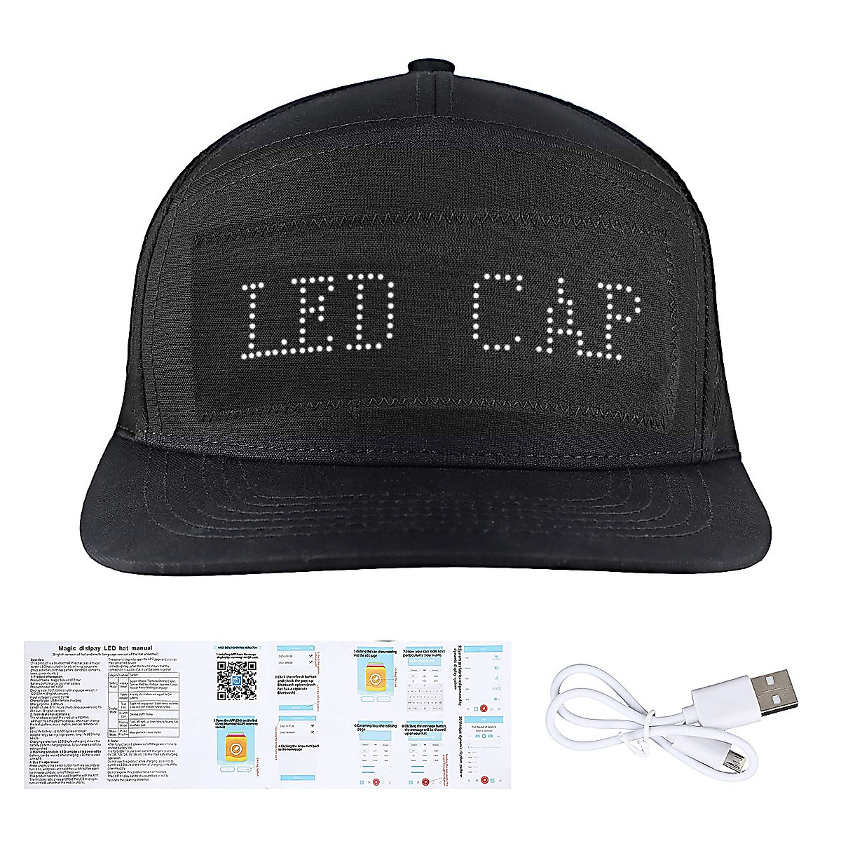 alavisxf xx LED Cap, Detachable LED Display Screen Smart Hat Adjustable Cool LED Baseball Cap for Party Christmas Halloween(Black)
