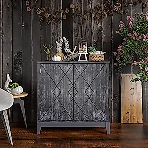 DiDuGo Vintage Cabinet Accent Cabinet with 2 Doors, Entryway Storage Cabinet with 2-Tier Shelves, Sideboard Buffet Cabinet for Hallway Living Room Bar Rustic Dark Grey (31.5”W x 15.7”D x 31.5”H)