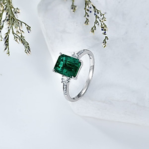 MOLICACI 18K White Gold 2.66 CT Natural Green Emerald Ring, Certified Emerald with Diamonds 5 Stones Engagement Wedding Ring for Women, US Size 7