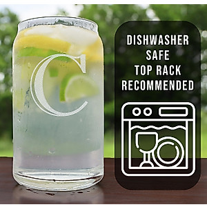 Etched Monogram 16oz Can Glass for Soda or Beer (Letter C), A-Z Personalized gifts for men, Customized coffee glasses, Custom Initial, Birthday gift for Mens Her Brother Husband cup