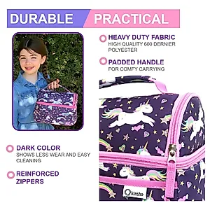 kinsho Unicorn Toddler Lunch Box for Girls Kids, Insulated Bag for Baby Girl Daycare Pre-School Kindergarten, Container Boxes for Small Kid Snacks Lunches, 2 Compartments, Unicornio Purple