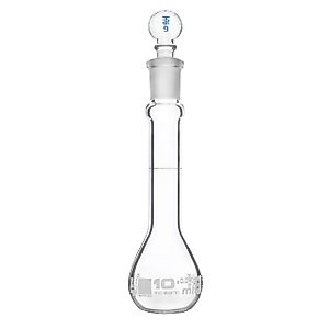 EISCO Volumetric Flask, 10ml - Class B, ASTM - Tolerance ±0.040 ml - Glass Stopper - Single, White Graduation