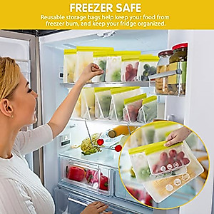 Reusable Food Storage Bags, 6-Pack Leakproof Reusable Freezer Bags-2 Large Bags/2 Reusable Sandwich Bags/2 Reusable Snack Bags, Reusable Ziplock Bags for Food (6 Pack)