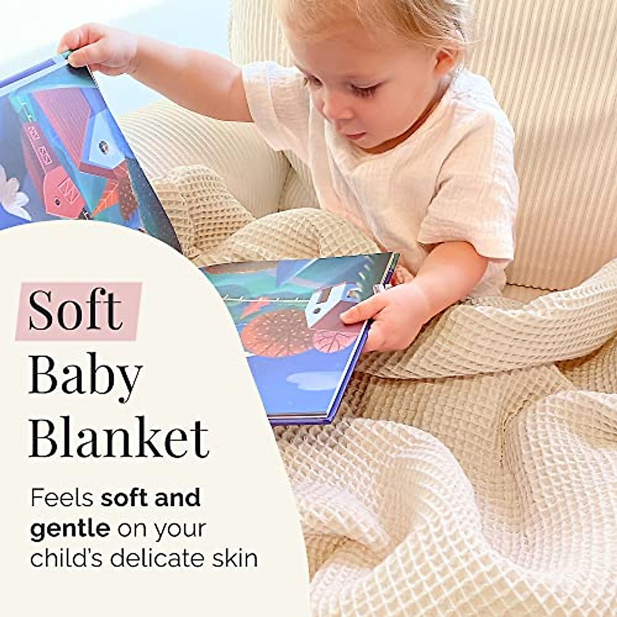 Stroller Society - Swaddles for Newborns & Toddlers, Soft Receiving Blankets Girl & Boy Can Use, Comfy Toddler Blanket & Newborn Swaddle, Cotton Waffle Blanket, Beige, 40 x 40 inches