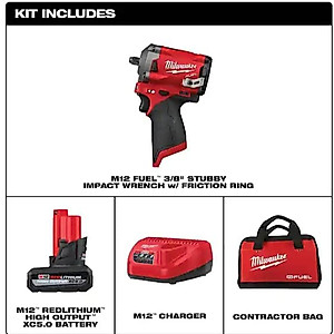 Milwaukee M12 FUEL 12-Volt Lithium-Ion Brushless Cordless Stubby 3/8 in. Impact Wrench Kit with (1) High Output 5.0 Ah Battery