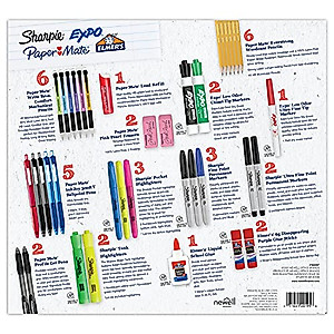 School Supplies Variety Pack, Sharpie, Expo, Paper Mate, Elmer’s, Permanent Markers, Mechanical Pencils, Woodcase Pencils, Ballpoint Pens, Gel Pens, School Glue, Glue Sticks, and More, 38 Count