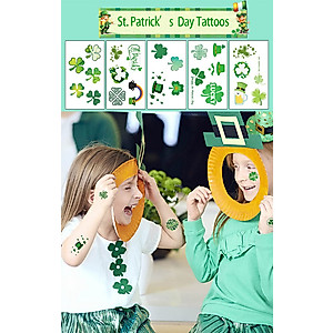 St. Patrick’S Day Tattoos Shamrock Temporary Tattoo Sticker Waterproof Clover Lucky Tattoos for Adults Kids Saint Patricks Day Costume Party Decor Supplies on Face Body 10 Sheets.