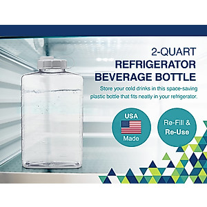 Arrow 2 Qt Bottle with Cap for Cold Drinks - Clear View Plastic Refrigerator Bottle with Easy-Pour Spout and Graduated Markings - Made in USA, BPA Free Plastic - Ideal for Water, Iced Tea, Juice