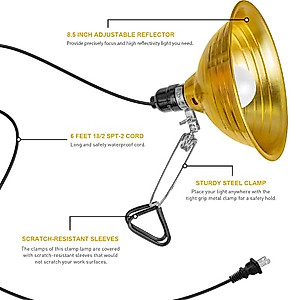 Simple Deluxe 5.5 Inch/8.5 Inch Aluminum Reflector E26 Socket Clamp Light with a Digital Aquarium Thermometer or 2700K LED Bulb