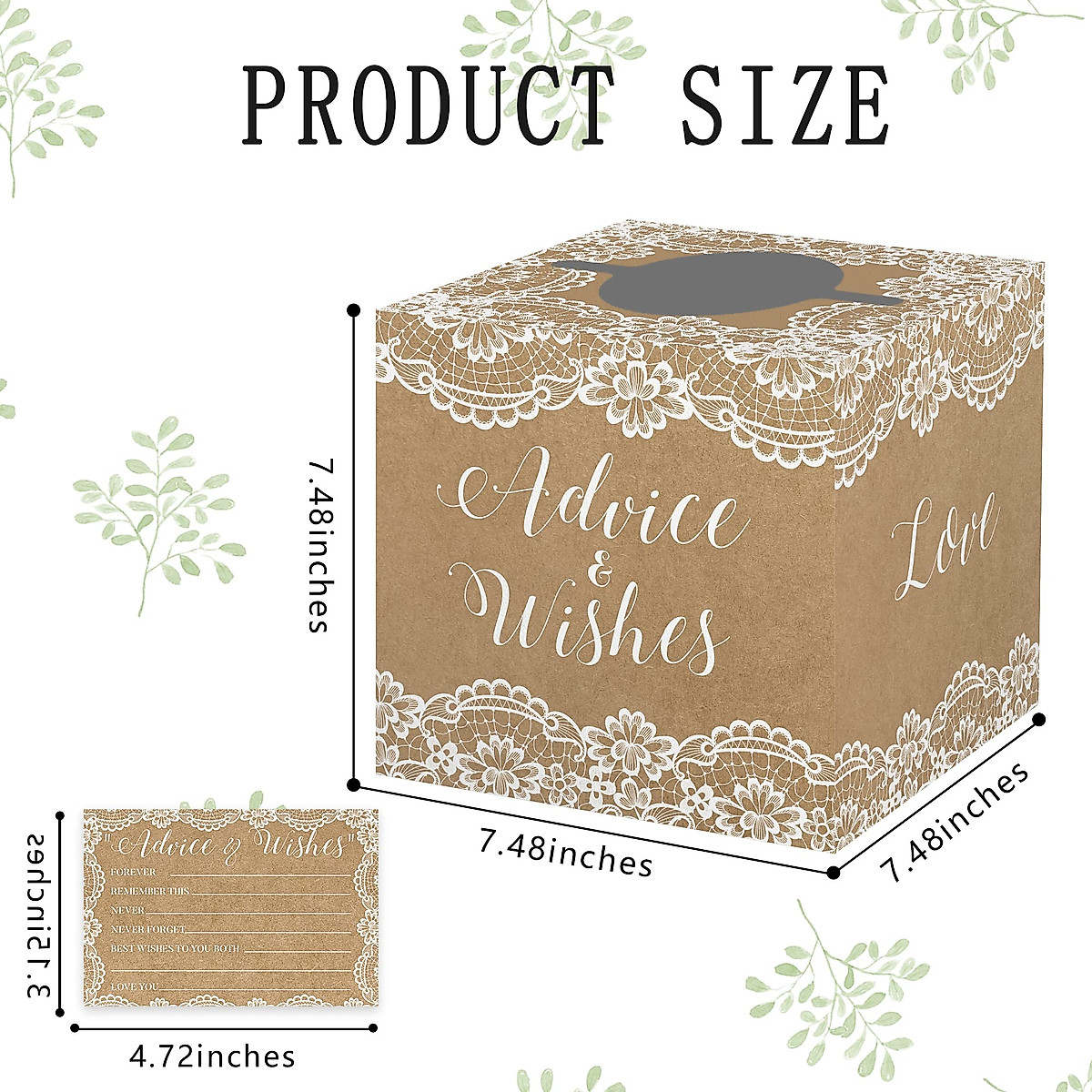 Advice and Wishes Box for Bridal Shower, Newlyweds Advice Box with Cards, 50 Pieces Advice Cards with Holder Box for Bridal Shower, Meaningful Wedding Party Activit- Lace-23
