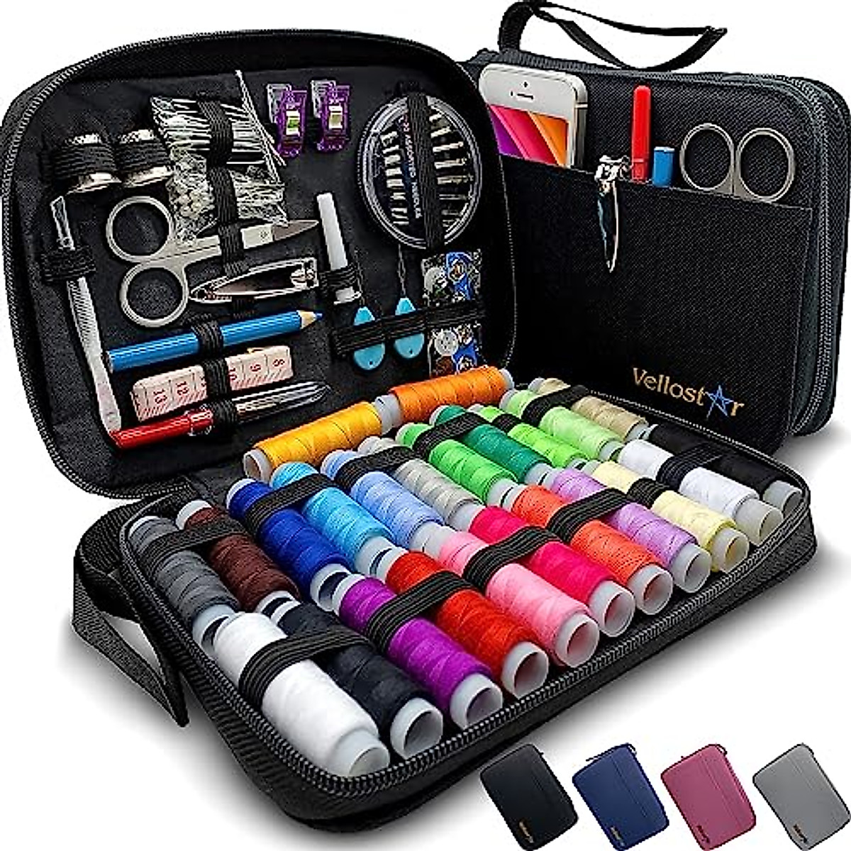 VelloStar Sewing Kit for Adults - Over 100 Sewing Supplies and Accessories - Needle and Thread Kit for Sewing - Hand Sewing Kit Basic for Small Fixes - Sewing Kit for Beginners for Travel Emergency