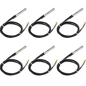 SYUAB 6pcs DS18B20 1 Meter/3.2Ft Temperature Sensor Stainless Steel Encapsulated Waterproof Digital Temperature Probe for Raspberry Pi and Arduino