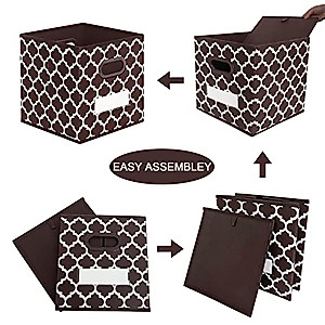 12 inch Cube Storage Organizer Bins-Foldable Fabric storage Cubes Bin Container Box, Closet Organizer Shelf Nursery Drawer for Clothes,Home,Office, Bedroom Set of 6 Deep Coffee with White lantern