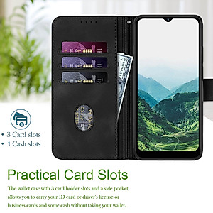 JHWVVTF for Samsung Galaxy A03s (US Version) Phone Case Wallet, Card Holder Leather Kick-Stand, Wrist Strap, Magnetic Closure, Shockproof Protective Pattern Flip Cover (Black)