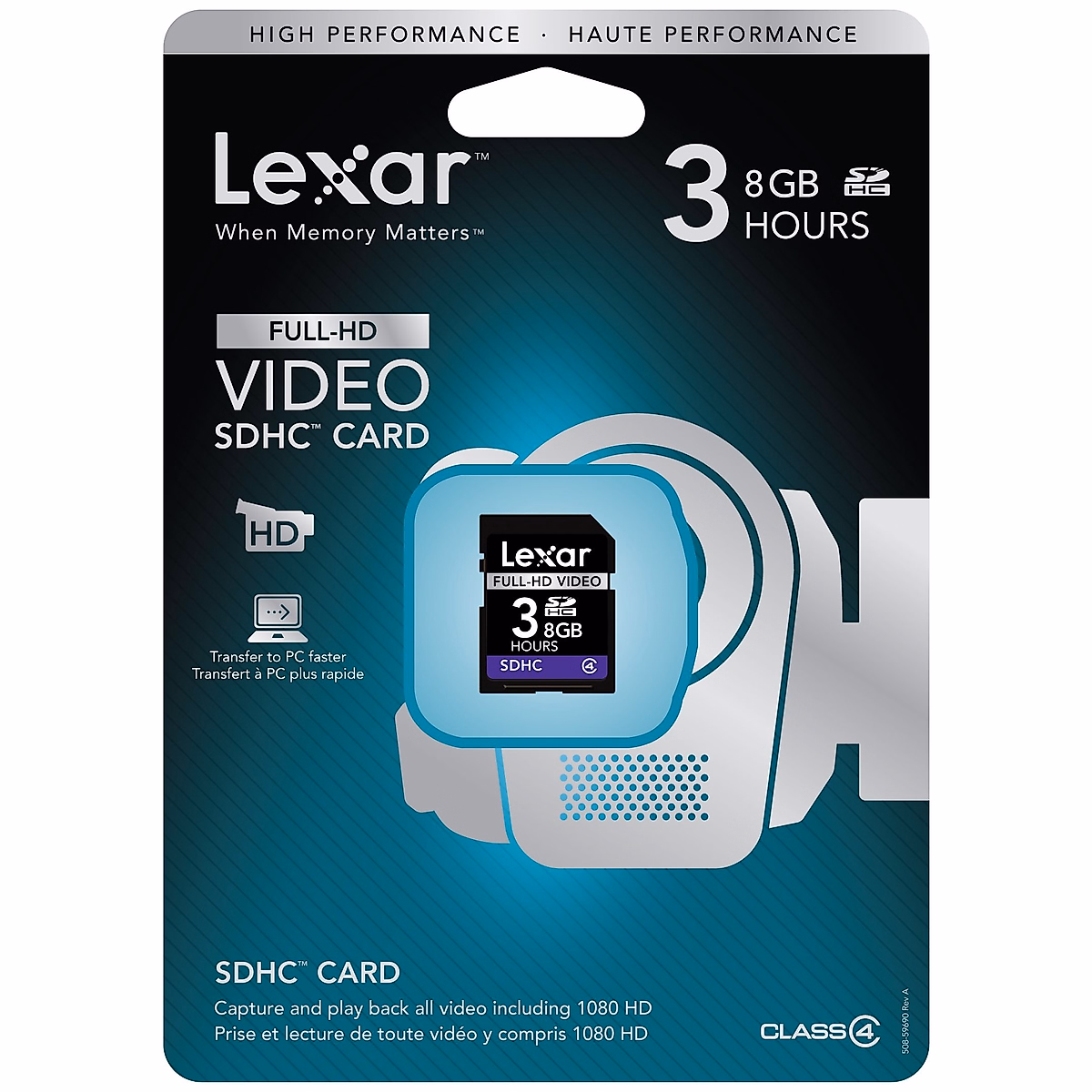 Lexar SDHC 8 GB Class 4 Full-HD Video Flash Memory Card LSD8GBFSBNAHD