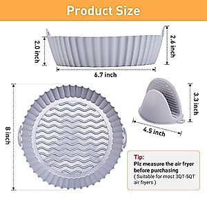 3-Pack Air Fryer Silicone Pot, Silicone gloves，8.0 Inch Air Fryer Basket, Food Grade Air Fryer Accessories, Reusable Air Fryer Liner,Easy Clean-Up for 3 to 5 QT silicone air fryer liners