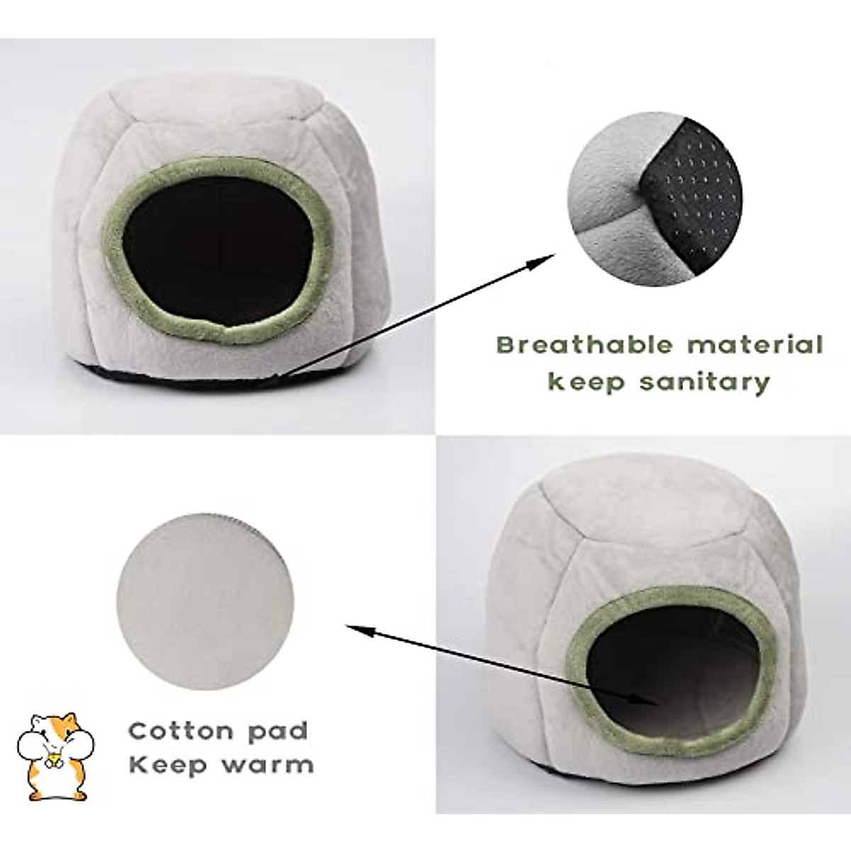 Guinea Pig Cave Beds, Cozy House Bedding for Rats Chinchilla Degu Ferrets Hedgehog Sugar Glider, Pumpkin Shaped Small Pet House (Gray)…