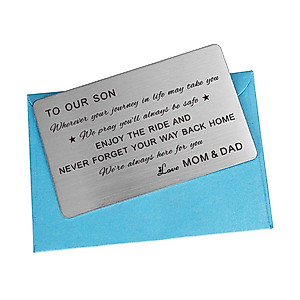 FALOGIJE Son Wallet Card, Wherever Your Journey In Life May Take You, To Our Son Gifts from Mom and Dad, Engraved Wallet Insert Son, Son Birthday Card, Graduation Gifts