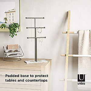 Umbra Trigem Hanging Jewelry Organizer Tiered Tabletop Free Standing Necklace Holder Display, 3, White/Nickel