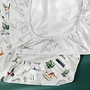 Pobibaby - 2 Pack Premium Pack N Play Sheets Fitted for Standard Pack and Plays and Mini Cribs - Ultra-Soft Cotton Blend, Stylish Woodland Pattern, Safe and Snug for Baby (Explore)