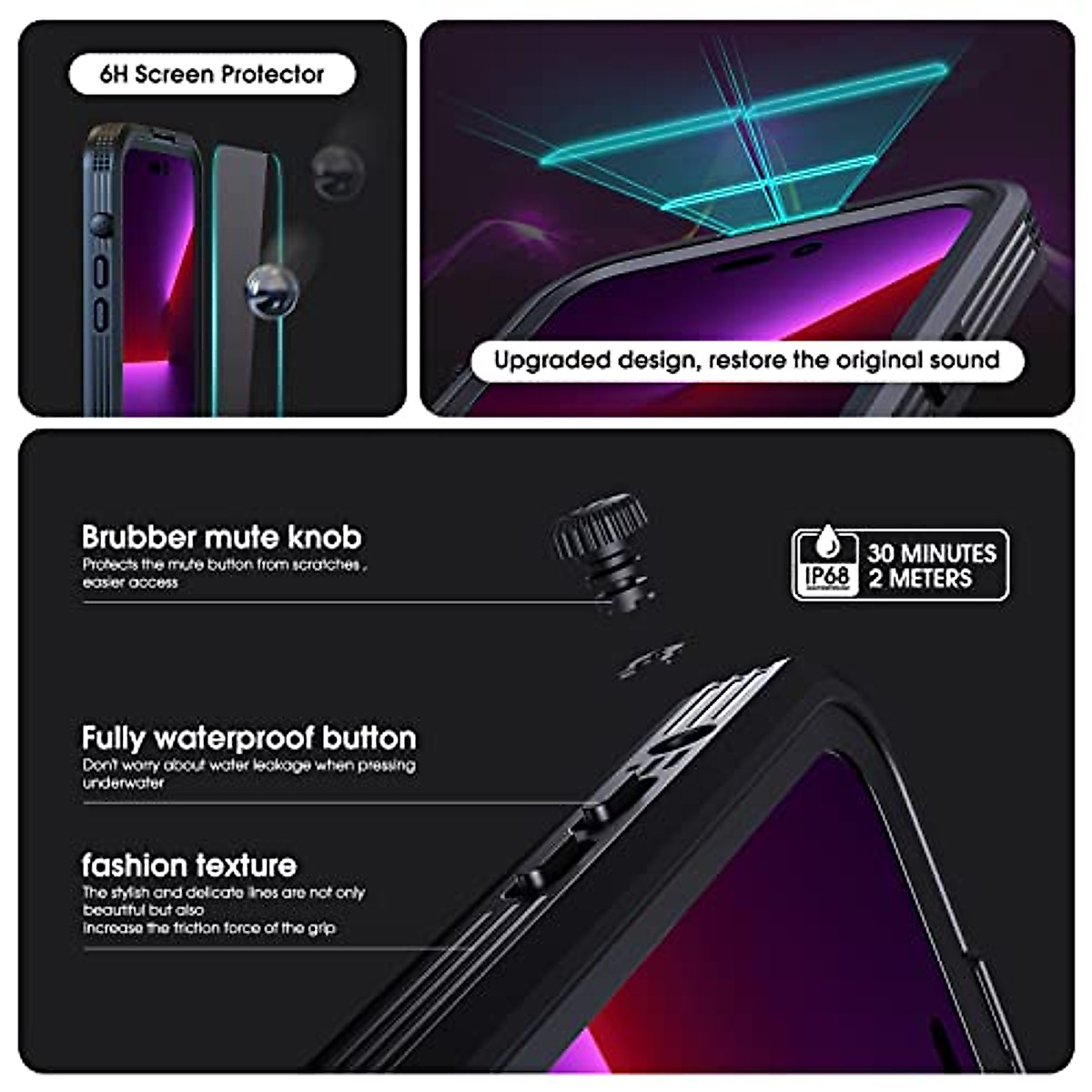 VONNOBILITY iPhone 14 Pro Max Waterproof Case, IP68 Full-Body Heavy Duty with Built-in Screen Protector, 6.7 inch - Black