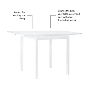 Linon White 30" Square 30" X 48" Fully Extended Torino Drop Leaf Table