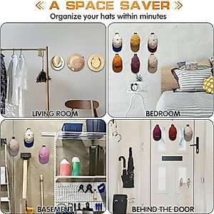 Qteeyou Adhesive Hat Hooks for Wall (16-Pack), Hat Rack for Baseball Caps, Minimalist Hat Display, Strong Hold Hat Hangers, No Drilling, Hat Holder Organizer for Wall (Black)