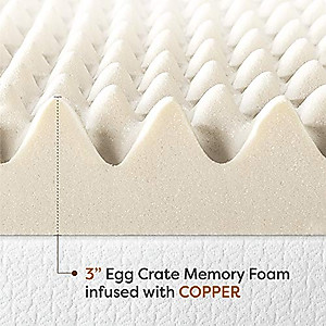 Best Price Mattress 3 Inch Egg Crate Memory Foam Mattress Topper with Copper Infusion, CertiPUR-US Certified, King,Beige